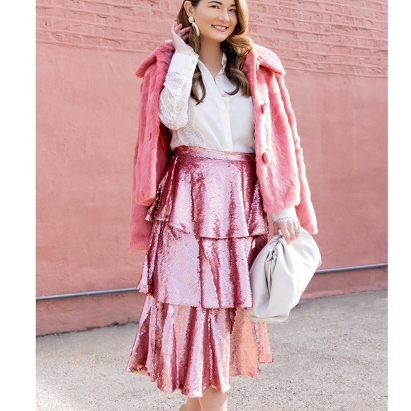 Rachel Parcell | Skirts | Rachel Parcell Tiered Sequin Pink Skirt ...